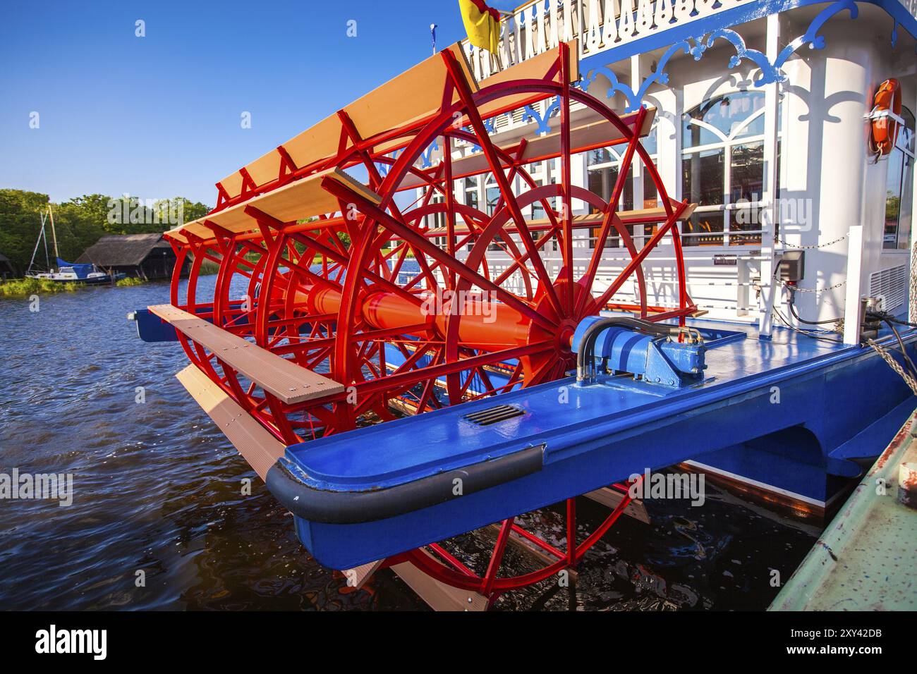 Red water wheel of an old steamship Stock Photo - Alamy