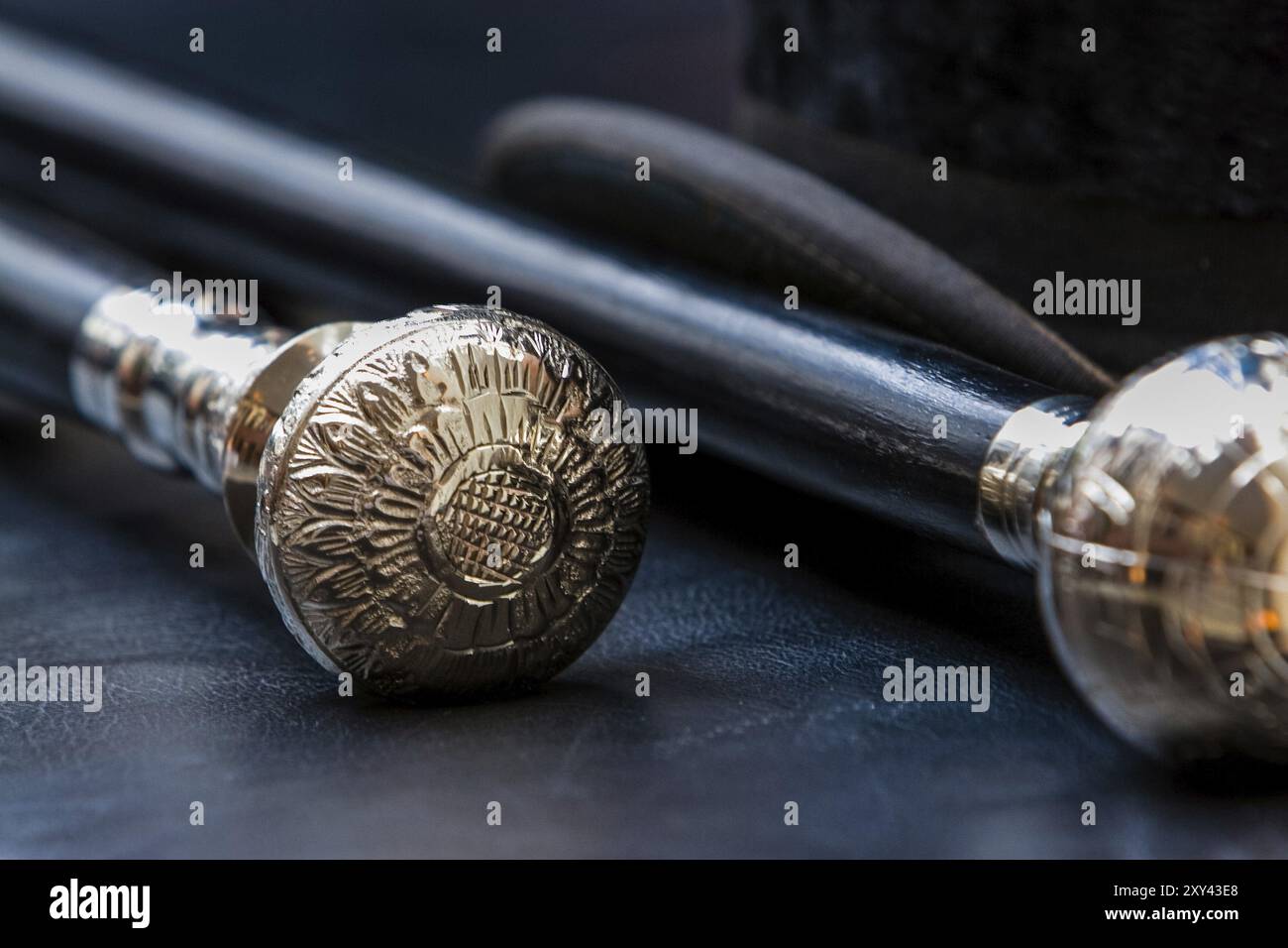 Two walking sticks with silver knobs Stock Photo - Alamy