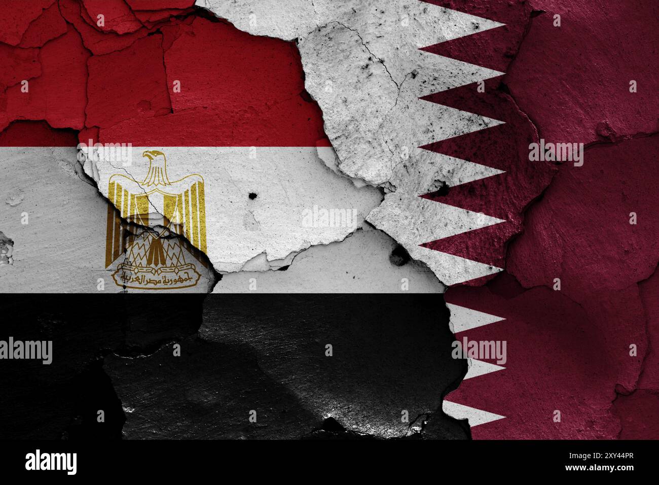 Flags of Egypt and Qatar painted on cracked wall Stock Photo - Alamy