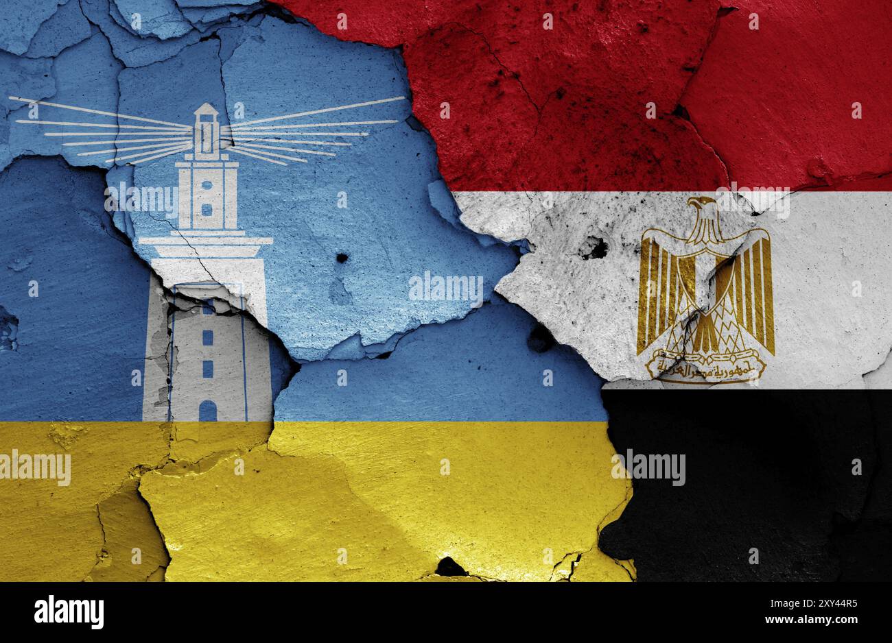 Flags of Alexandria and Egypt painted on cracked wall Stock Photo - Alamy