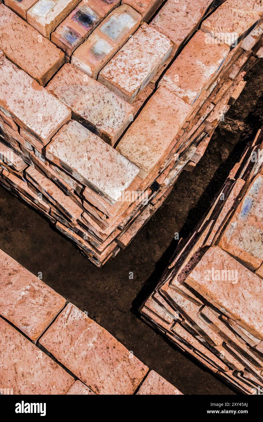 Bricks neatly stacked in square stacks by the building site Stock Photo ...