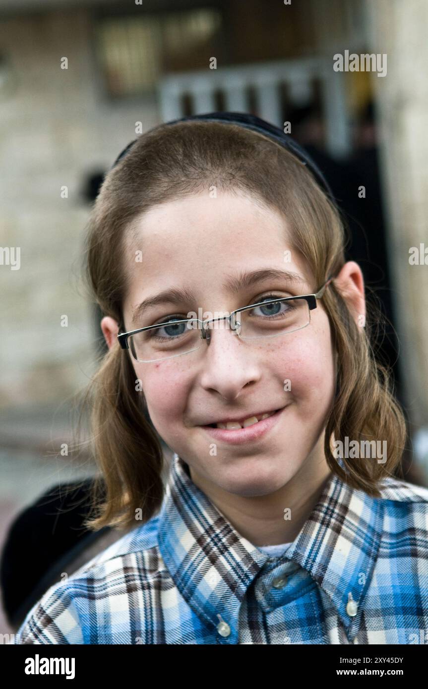 Portrait of a Jewish boy taken at the Geula ultra-Orthodox neighborhood ...