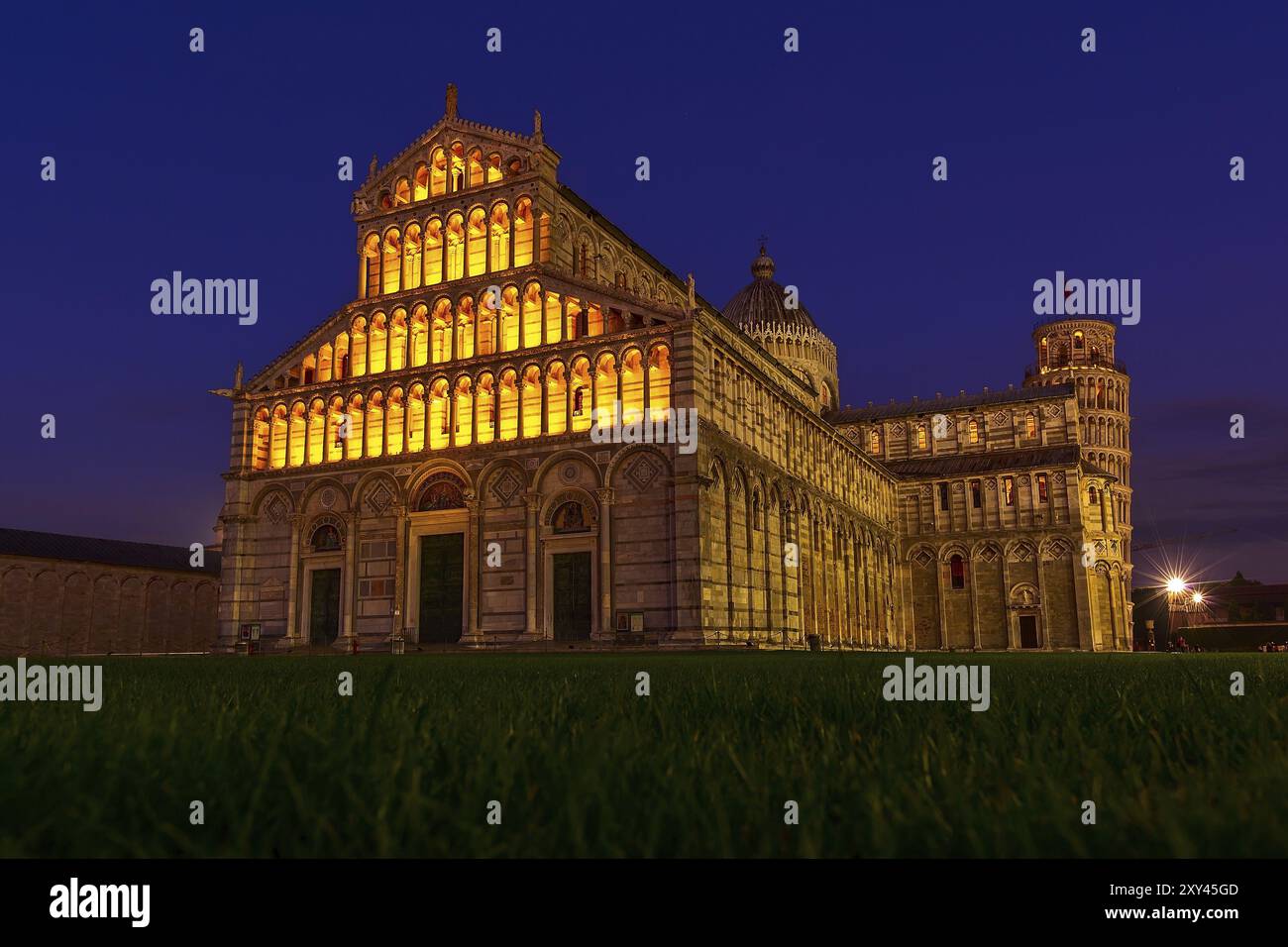 Pisa Cathedral and the Leaning Tower on Square of Miracles night ...