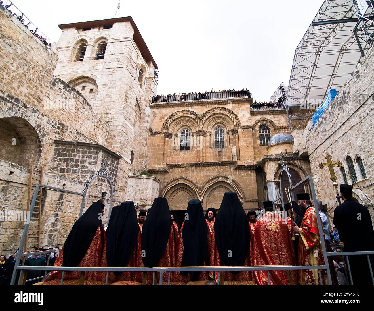 Greek Orthodox Washing the feet ceremony at the courtyard of the Church ...