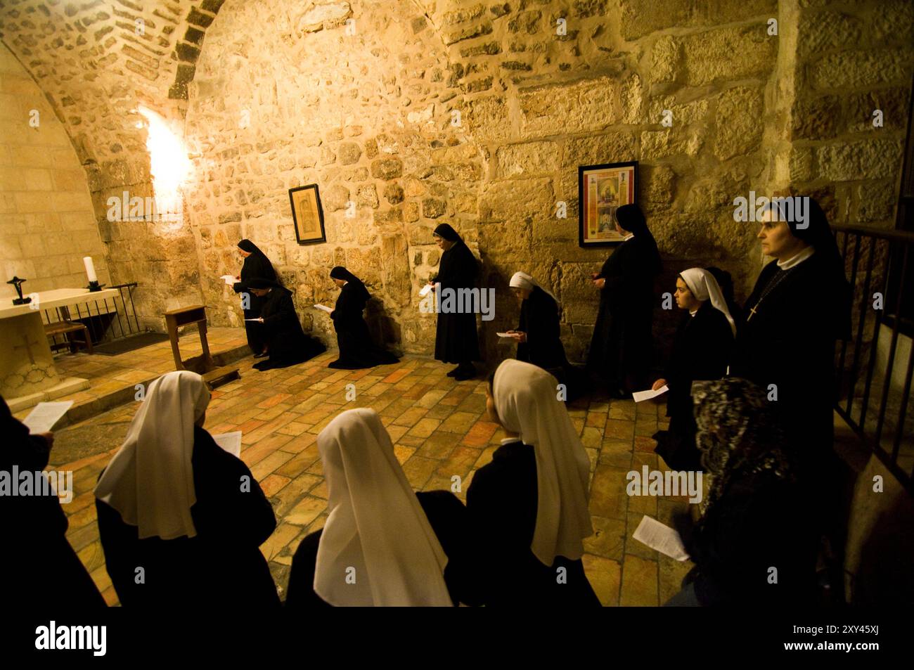 Nuns praying in the Seventh station on the VIa Dolorosa in the old city ...