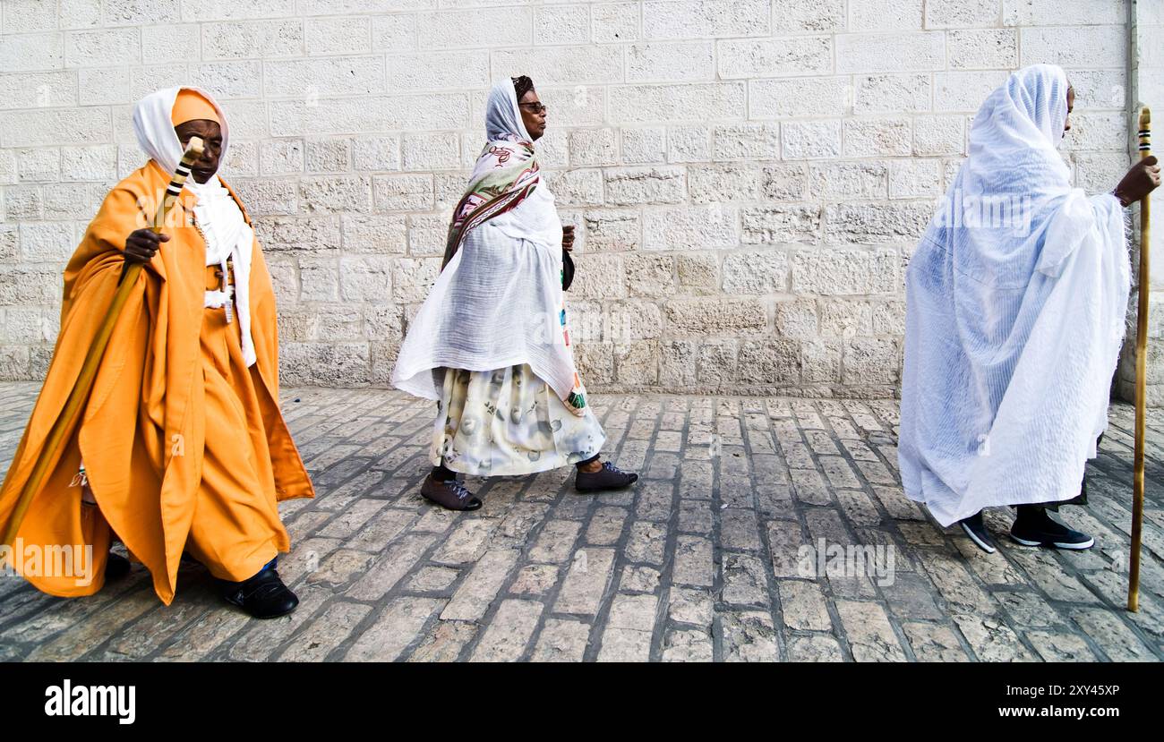 Ethiopian pilgrims walking on the via Dolorosa during the Good Friday ...