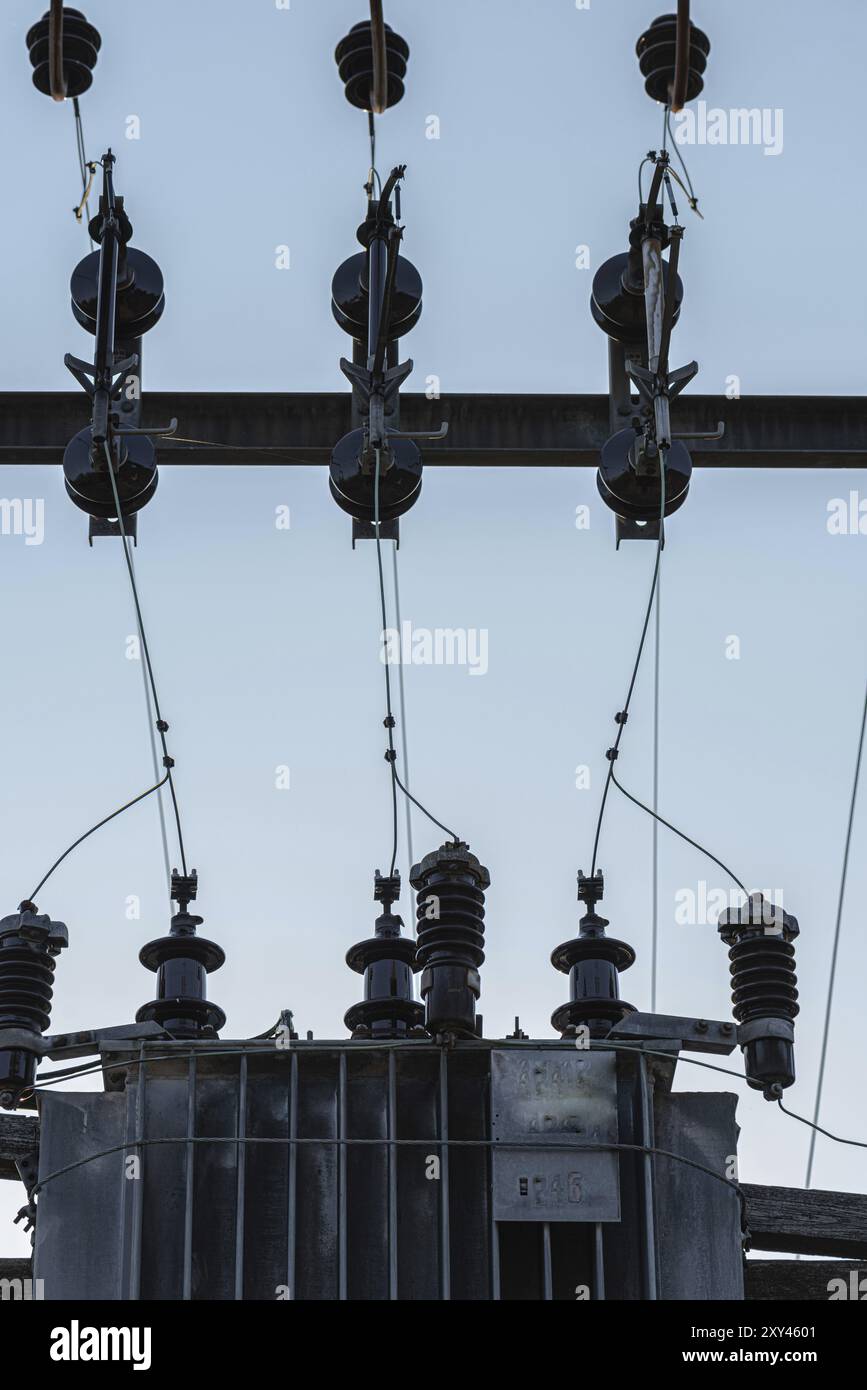 Wires and isolators above a transformer substation Stock Photo - Alamy