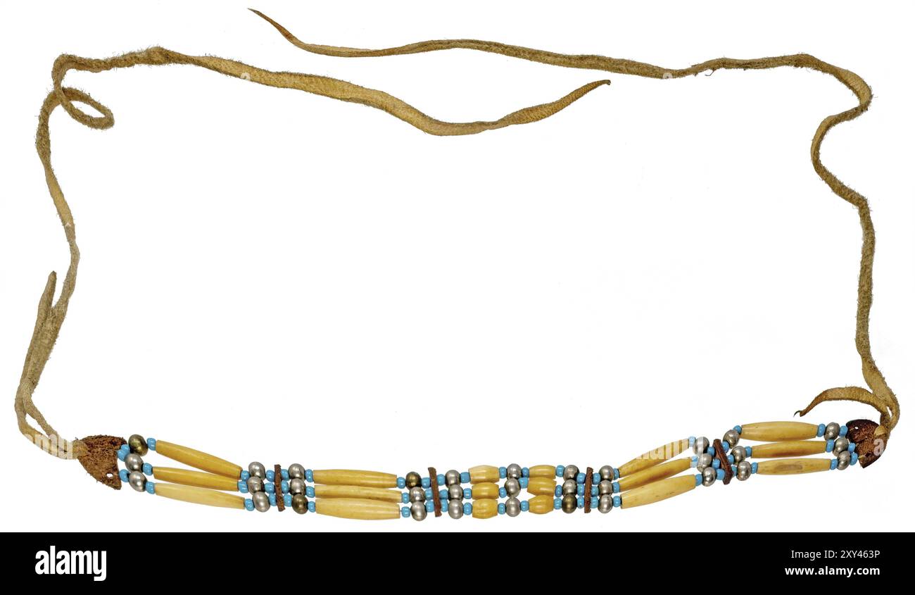 Native American necklace made of bone, glass beads and leather strips ...