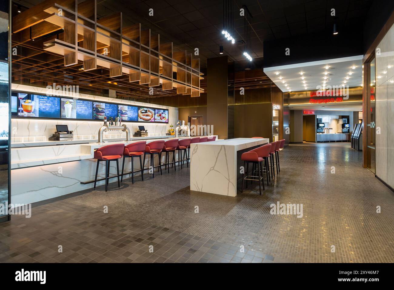 Bar and eating area of new multiplex movie theater Stock Photo - Alamy