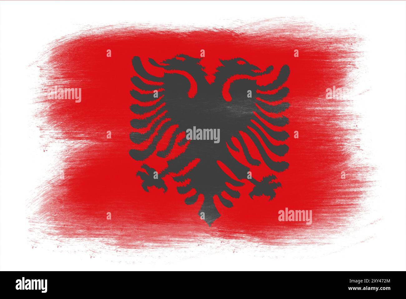 The Albanian flag, Painted grunge flag, brush strokes. Isolated on ...