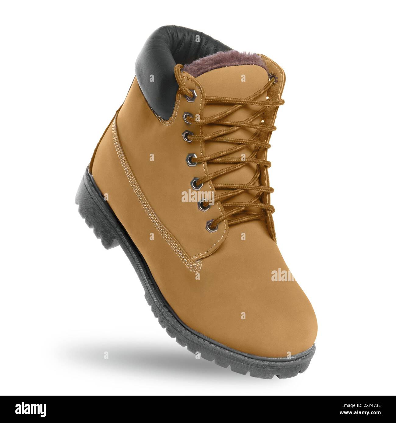 Brown boot. Angle view. Isolated on white background Stock Photo - Alamy