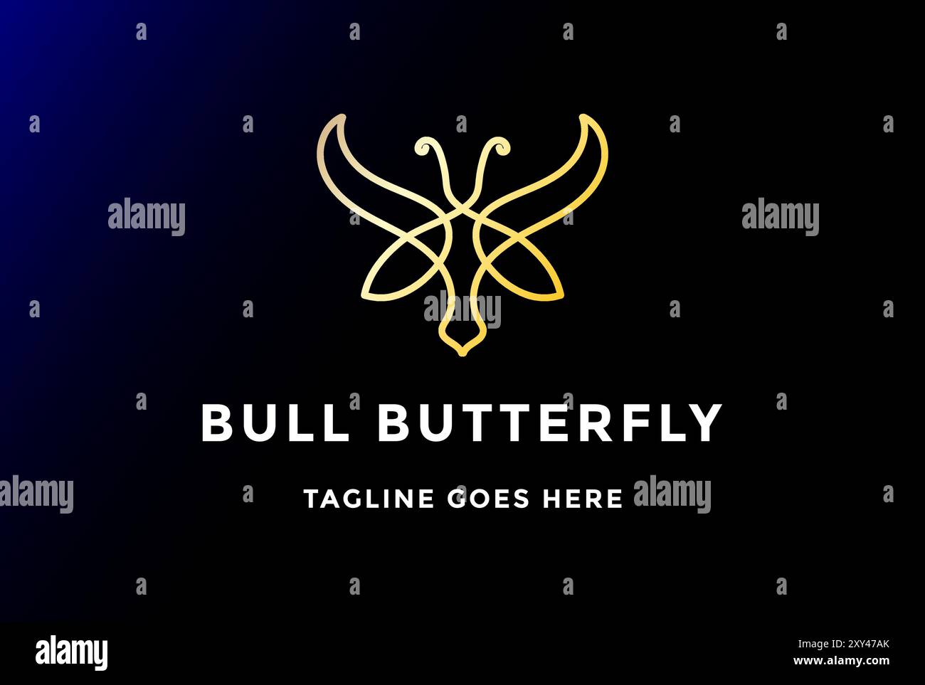 Simple Minimalist Golden Bull Head Butterfly Line Monogram Logo Design Vector Stock Vector Image ...