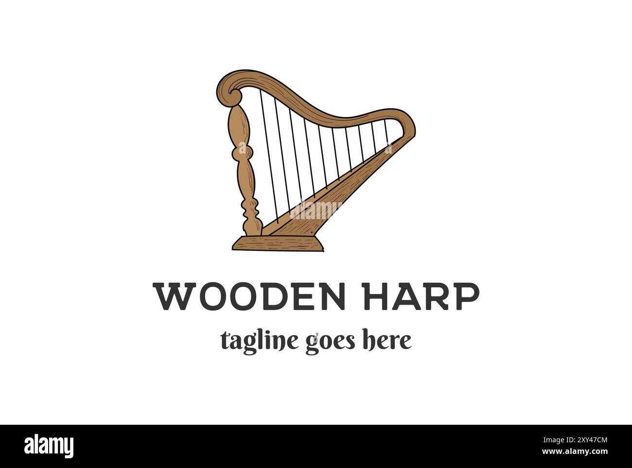 Vintage Retro Classic Wooden Harp for Music Instrument Logo Design ...