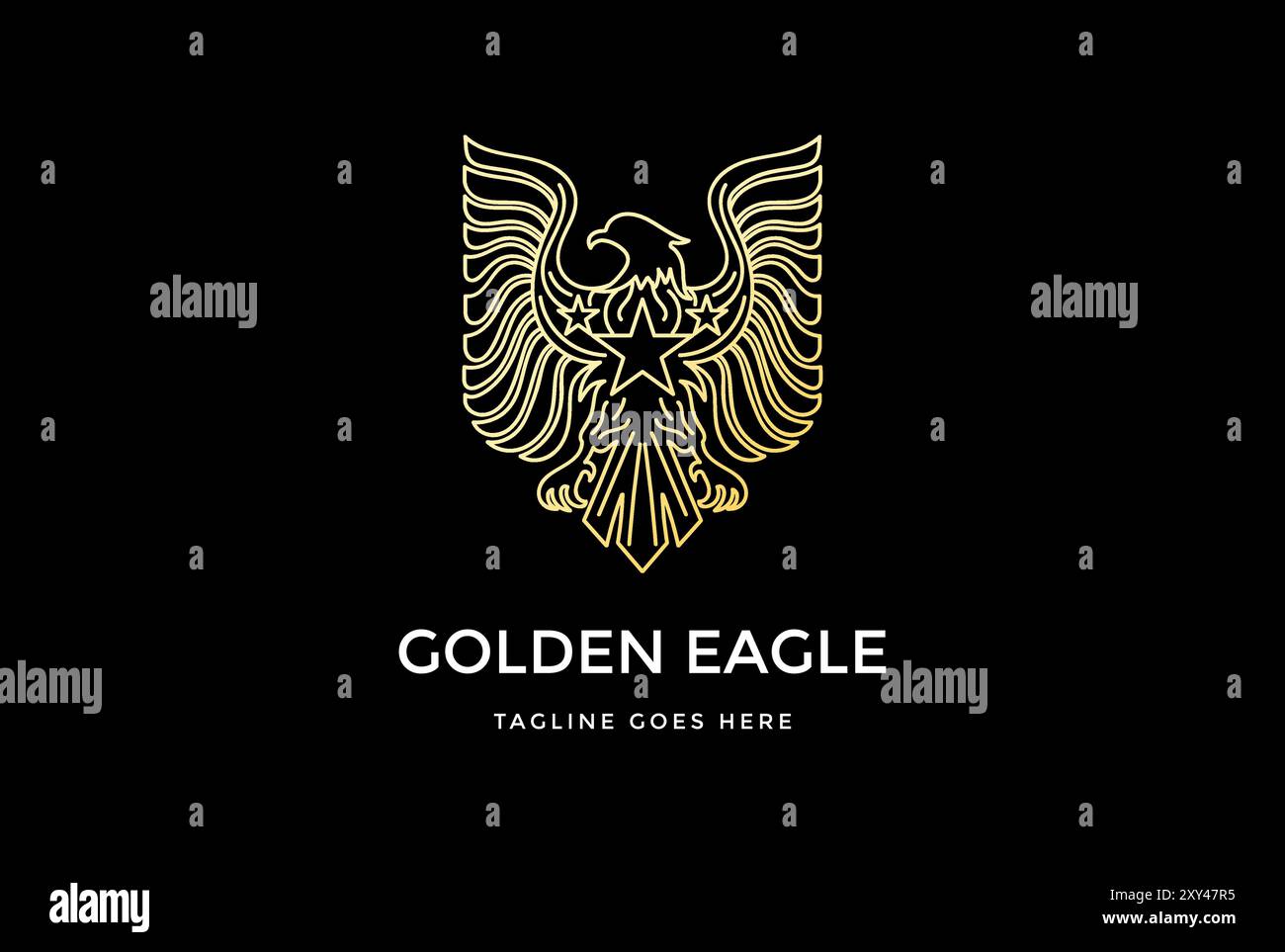 Golden American Eagle Hawk Falcon Phoenix Line Badge Emblem Logo Design ...