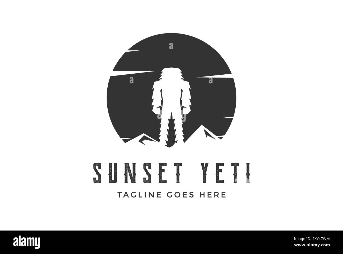 Vintage Sunset Ice Mountain with Standing Yeti Logo Design Stock Vector ...