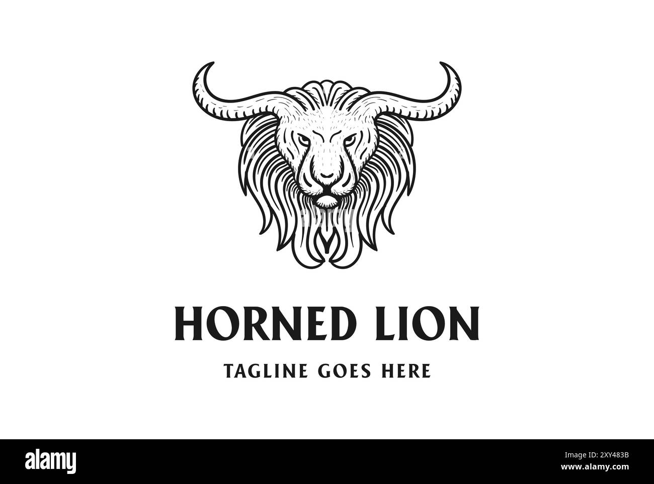 Vintage Retro Horned Lion Head Face Crest Logo Design Vector Stock ...