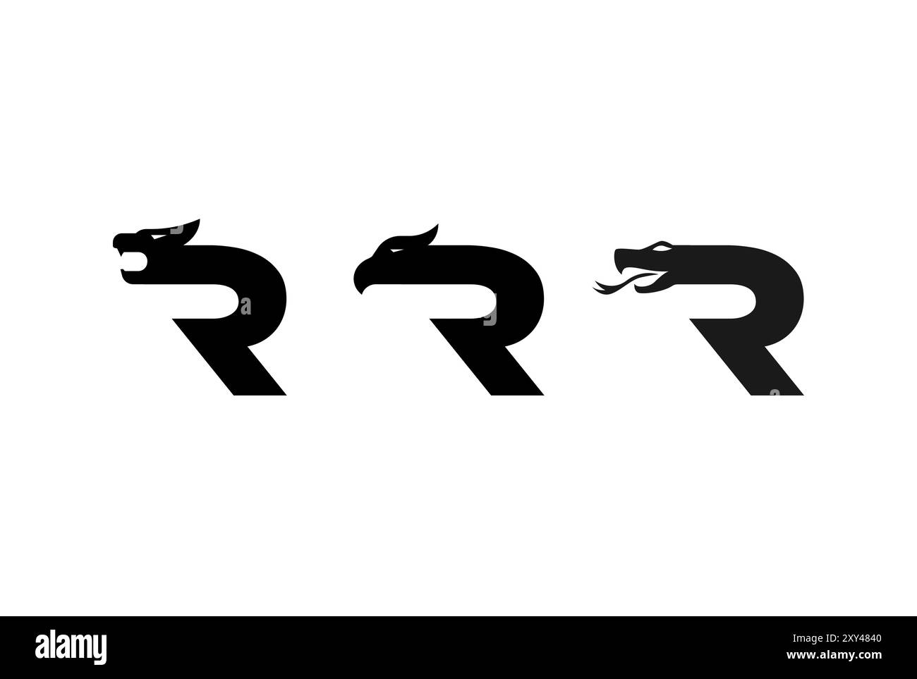 Initial Letter R with Dragon Tiger Lion Raven Eagle Hawk Phoenix Cobra ...