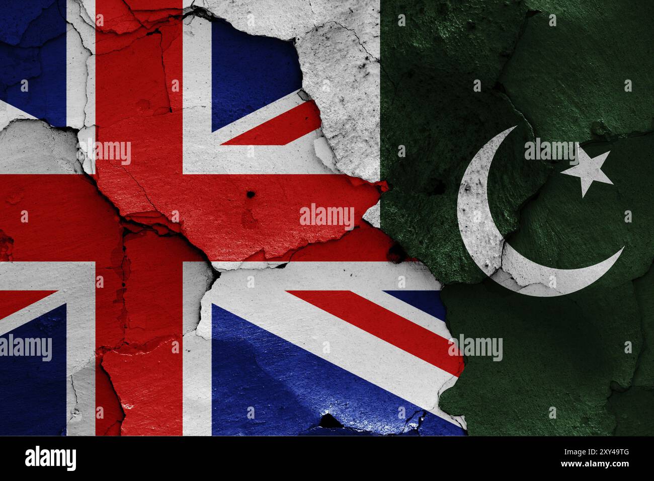 Flags of UK and Pakistan painted on cracked wall Stock Photo - Alamy