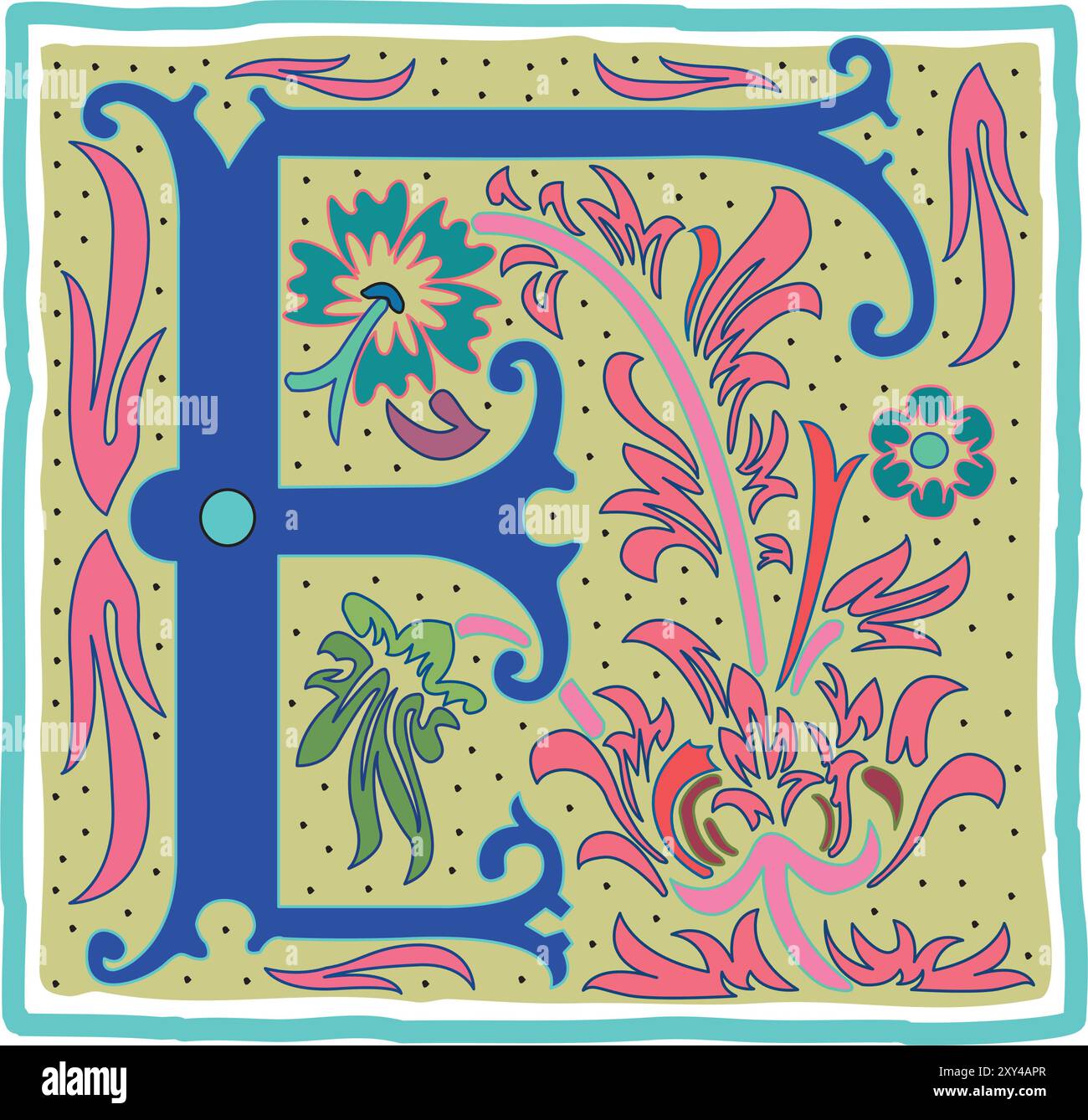 Art Romant Initial Caps Font Capital Letter F vector design ...