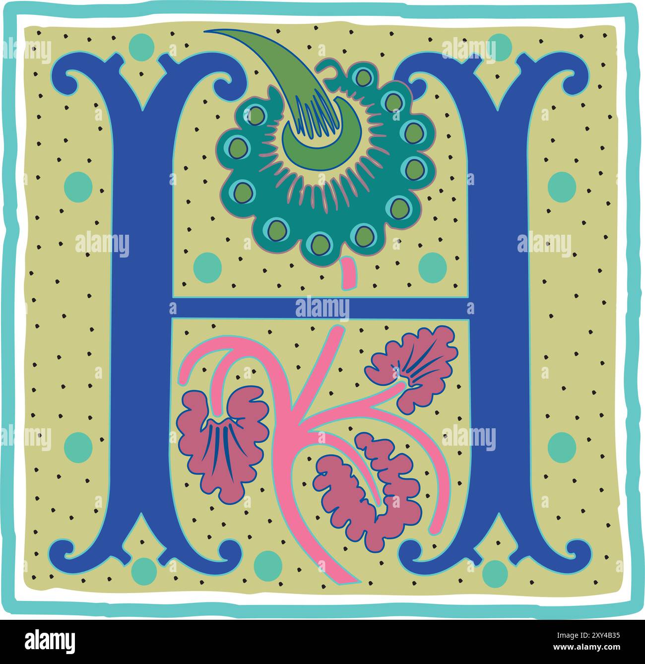 Art Romant Initial Caps Font Capital Letter H vector design ...