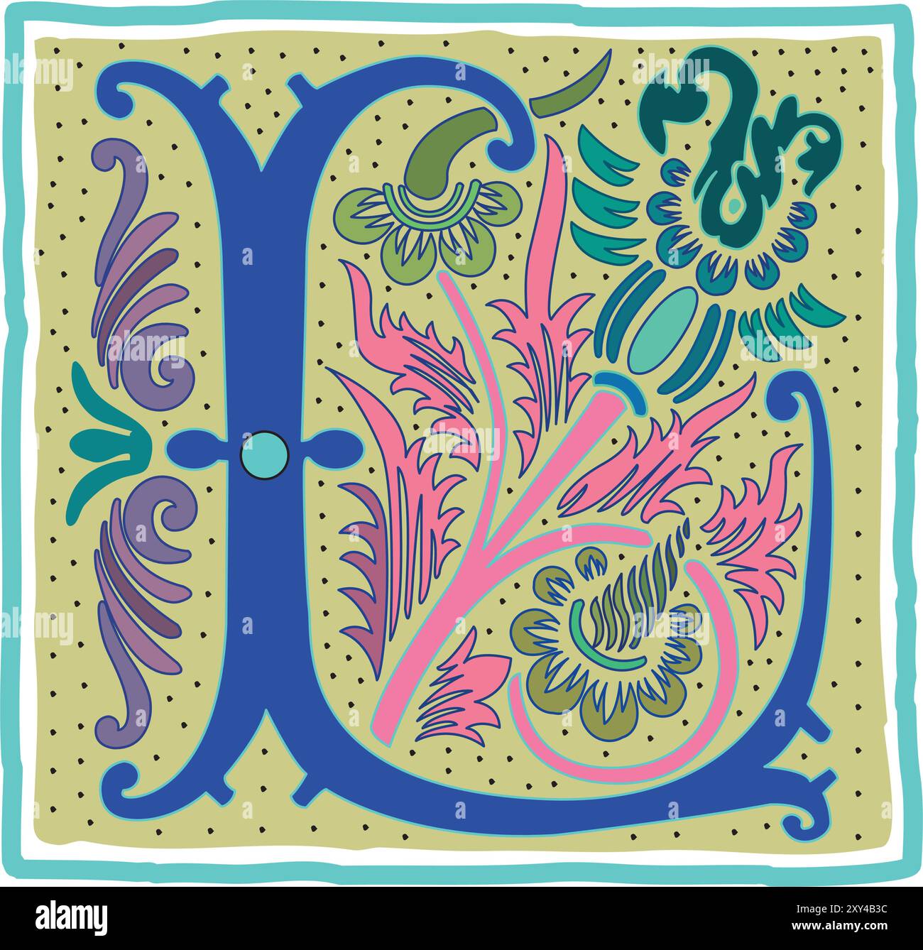 Art Romant Initial Caps Font Capital Letter L vector design ...