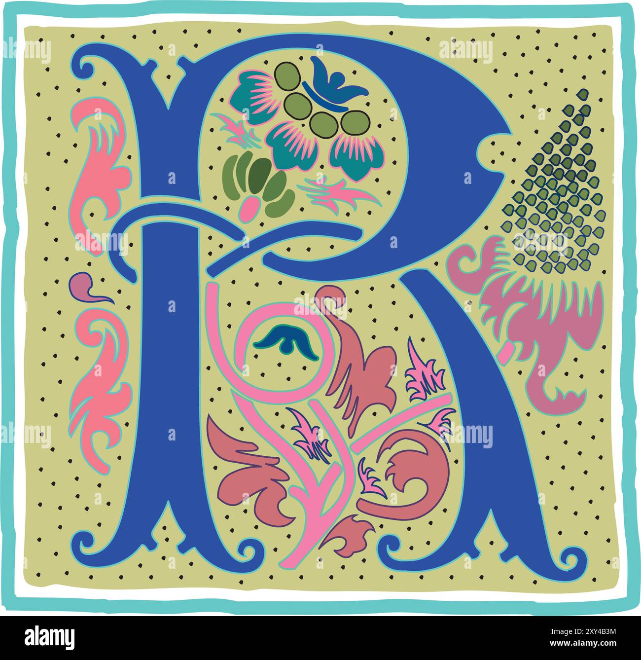 Art Romant Initial Caps Font Capital Letter R vector design ...