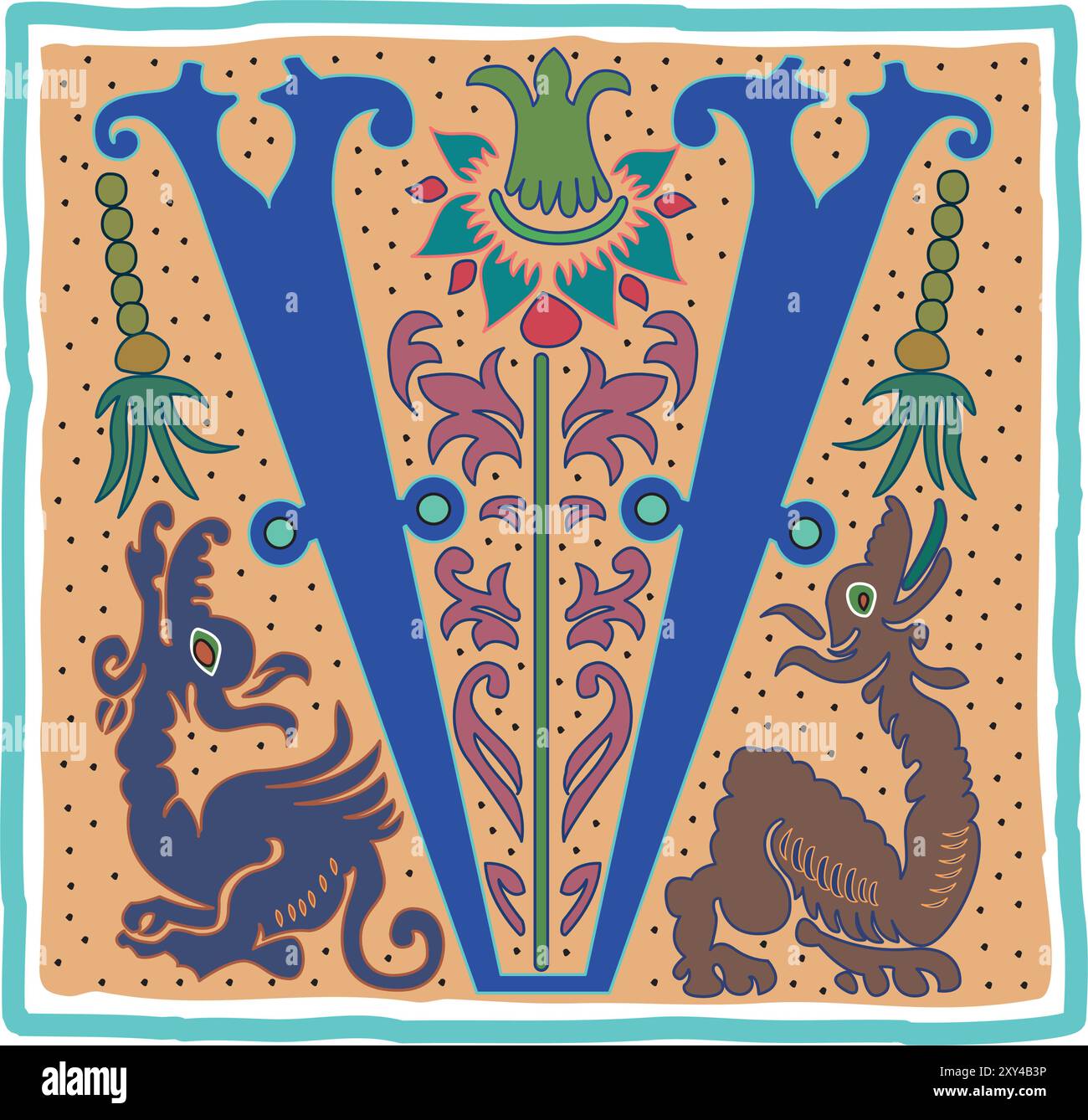 Art Romant Initial Caps Font Capital Letter V vector design ...