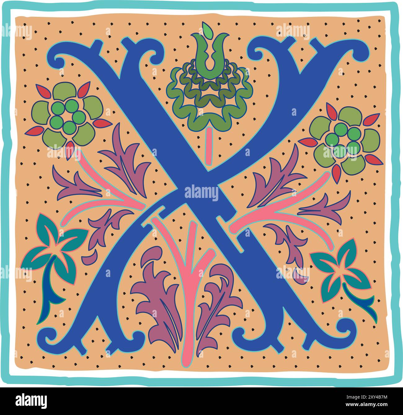 Art Romant Initial Caps Font Capital Letter X vector design ...