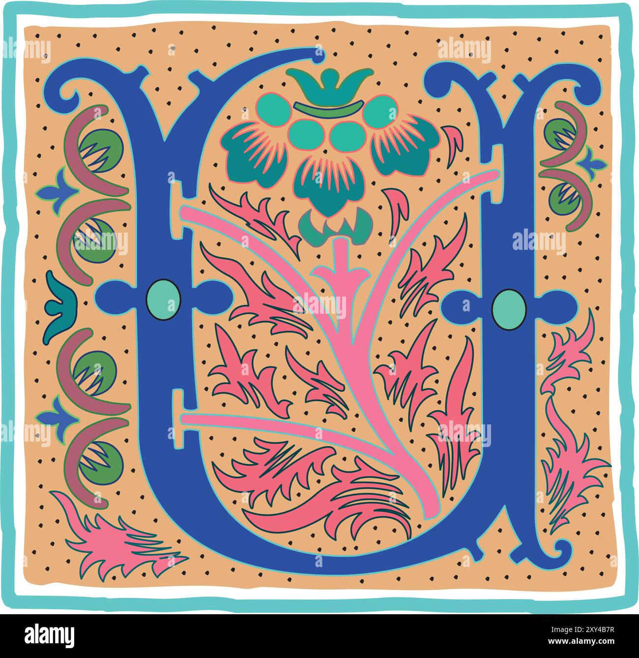 Art Romant Initial Caps Font Capital Letter U vector design ...