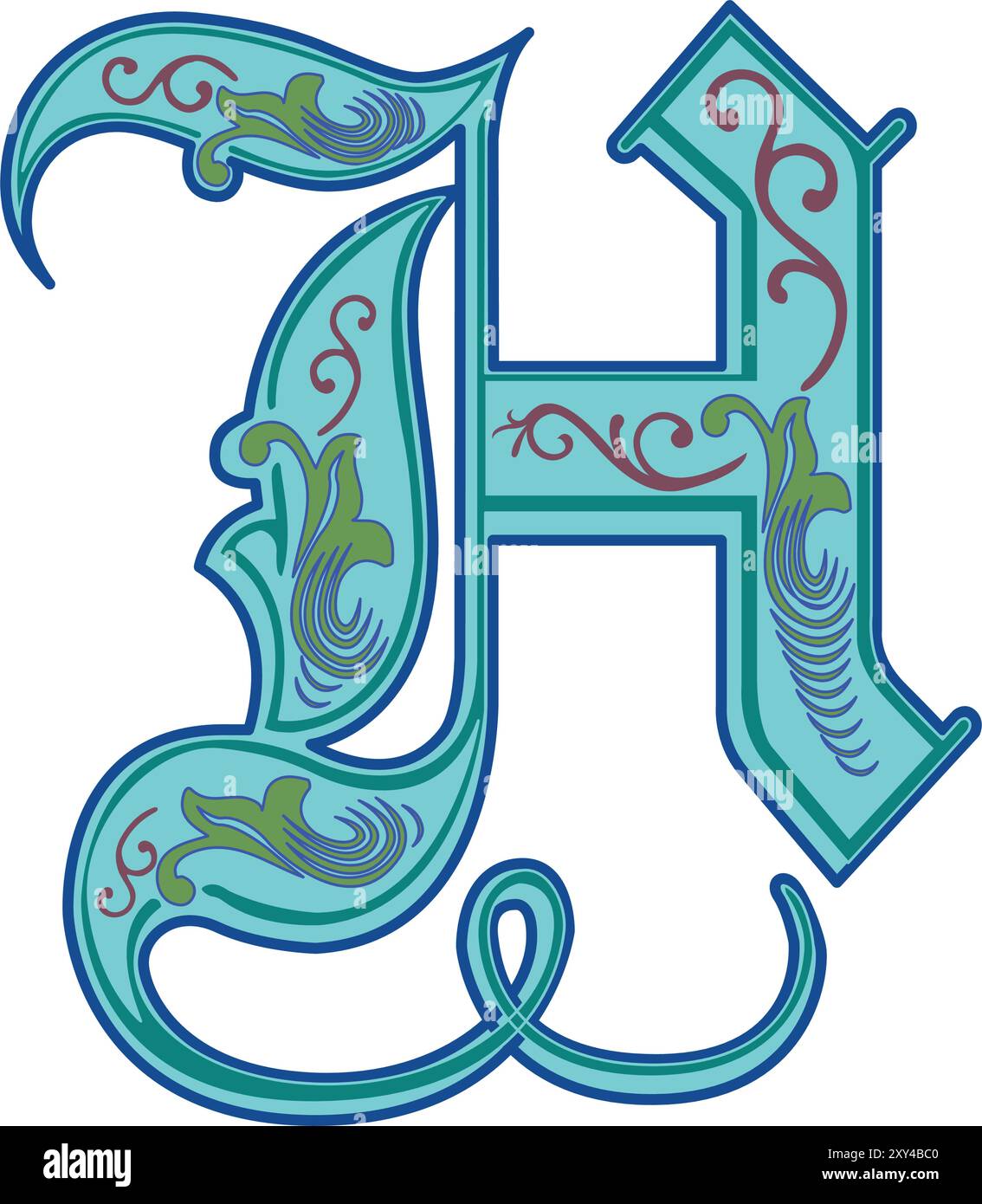 Art Royal Initial Caps Font Capital Letter H vector design illustration ...