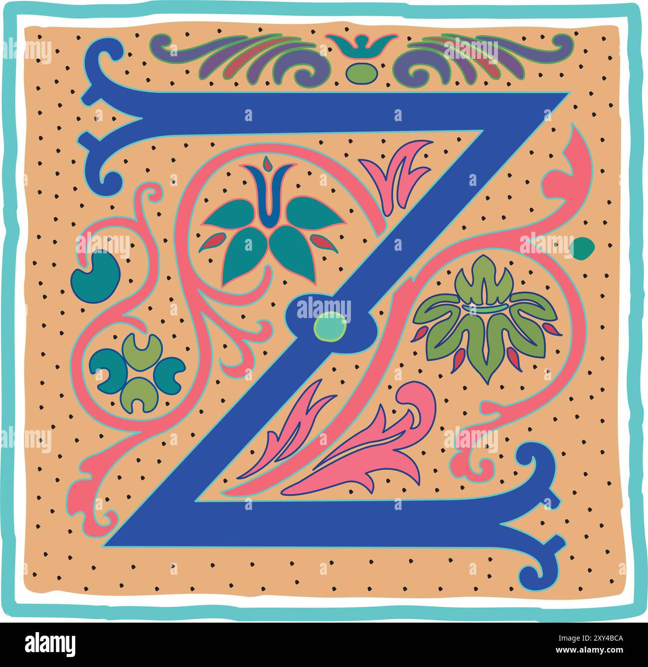Art Romant Initial Caps Font Capital Letter Z vector design ...