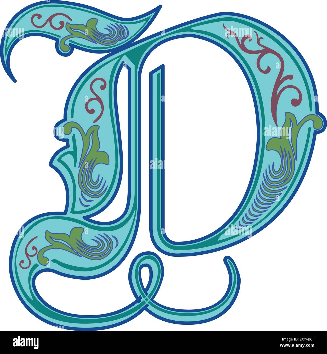 Art Royal Initial Caps Font Capital Letter D vector design illustration ...