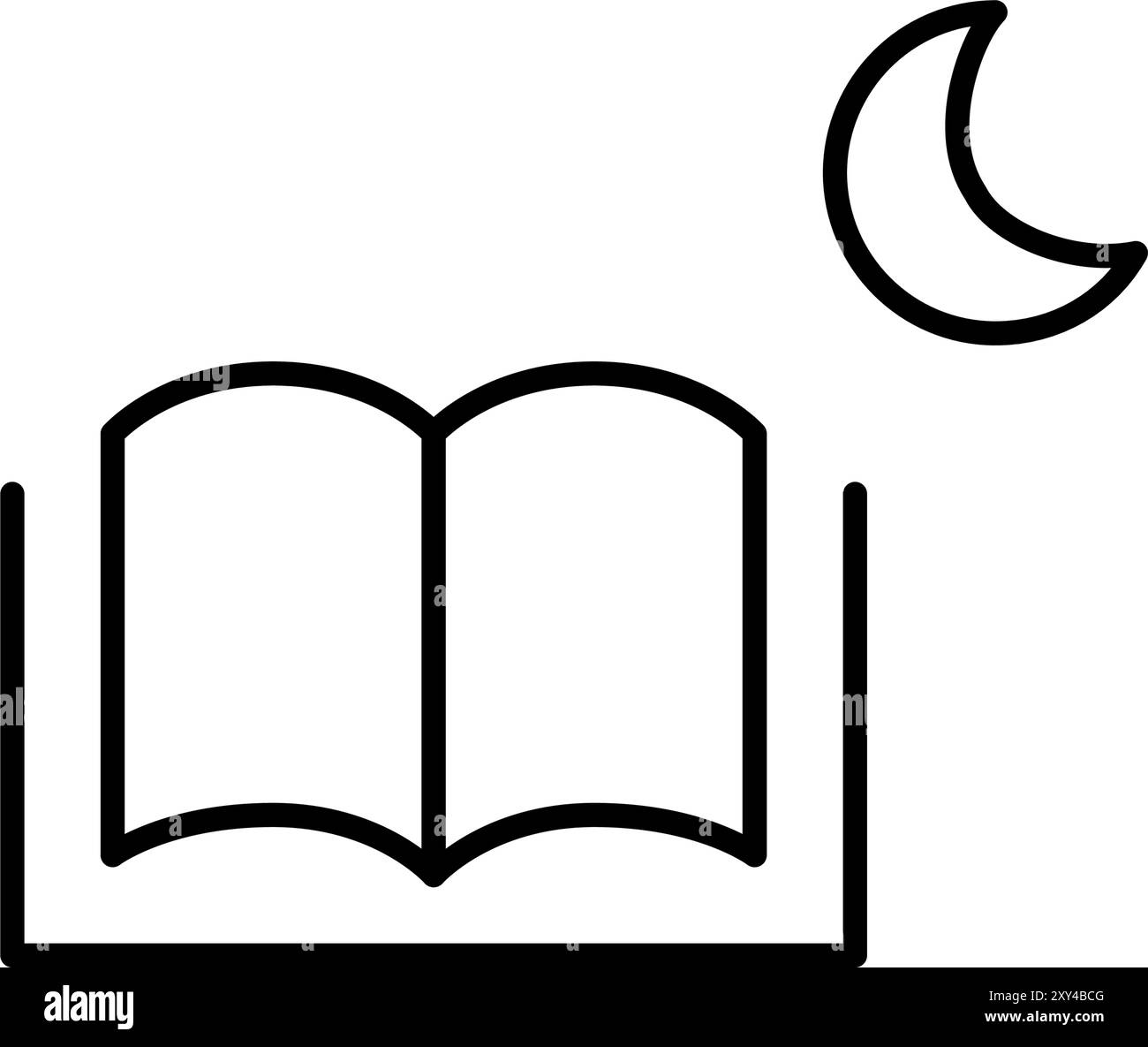 Open book and crescent moon. Night time reading before bed. Pixel ...