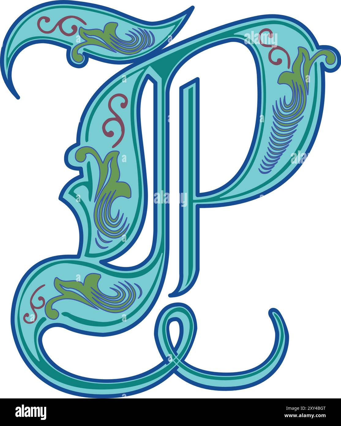 Art Royal Initial Caps Font Capital Letter P vector design illustration ...