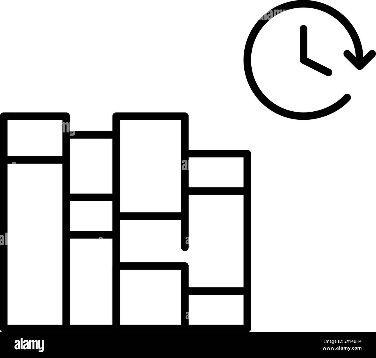 Books on shelf and clock. Time for learning, library working schedule ...