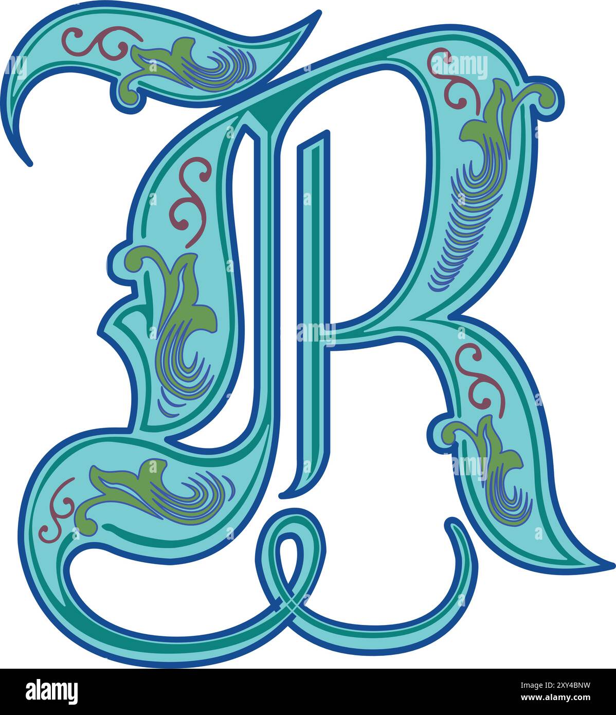 Art Royal Initial Caps Font Capital Letter R vector design illustration ...
