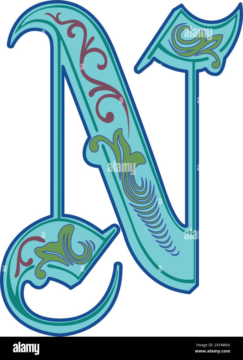 Art Royal Initial Caps Font Capital Letter N vector design illustration ...