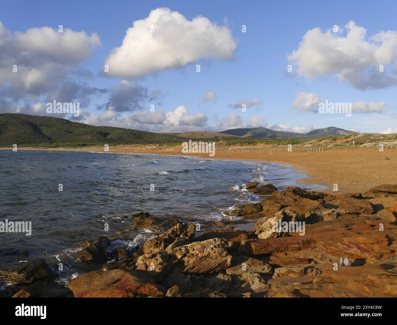 The beach of the beautiful bay of Porto Ferro in the northwest of the ...