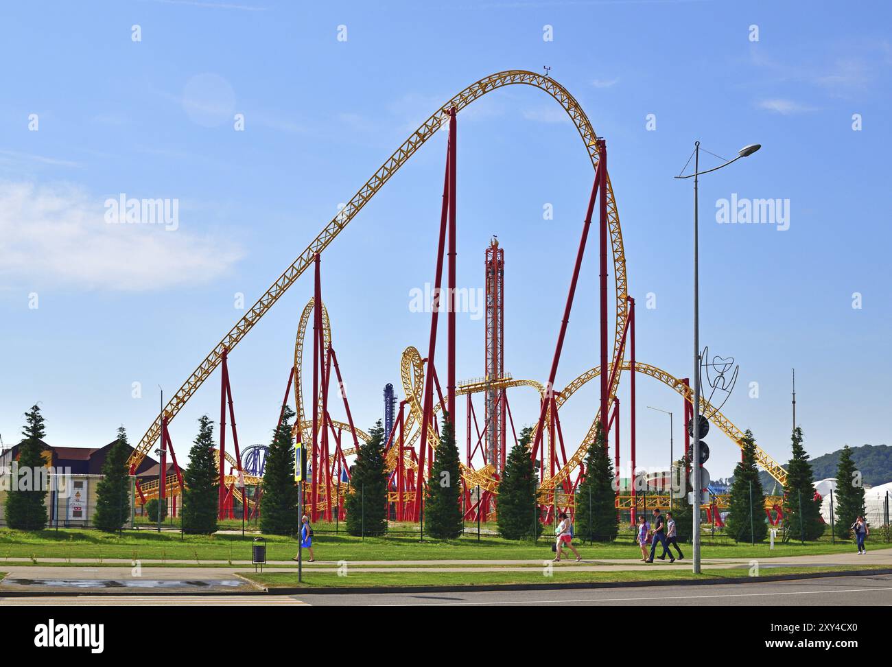 Sochi, Russia, June 6. 2018 roller coaster Snake Gorynych in Sochi Park ...
