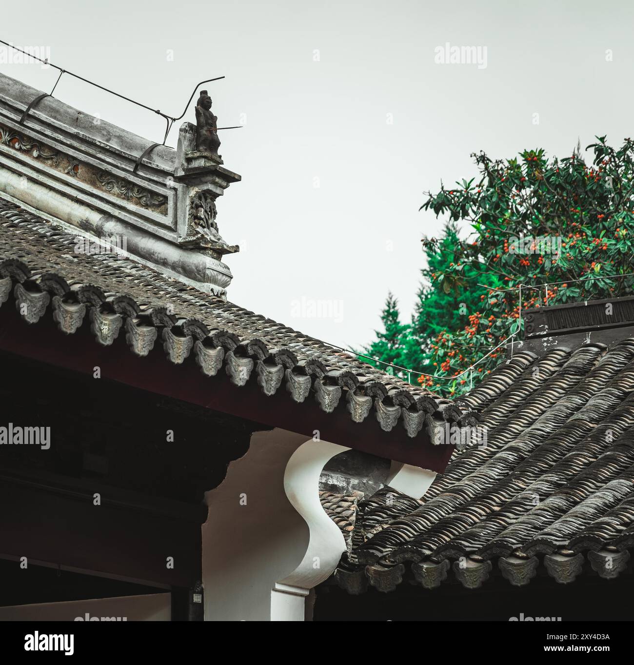 Traditional Chinese roofline with intricate detailing, showing the ...