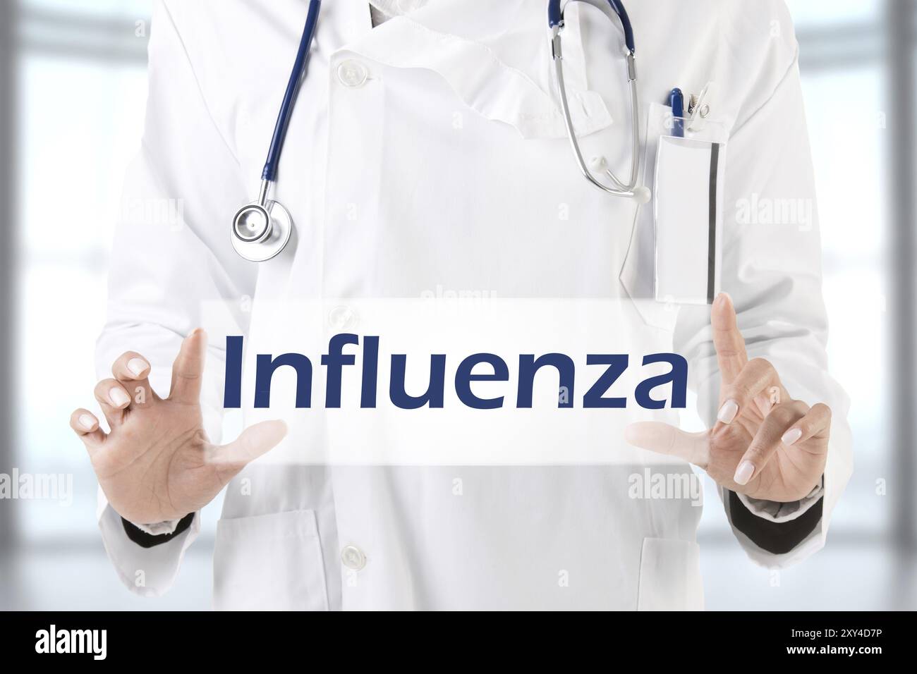 Female doctor holding a placeholder with the word Influenza Stock Photo ...