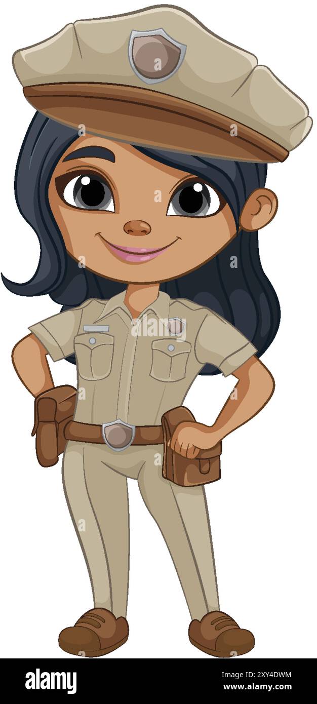 Cartoon policewoman in uniform, smiling confidently Stock Vector Image ...