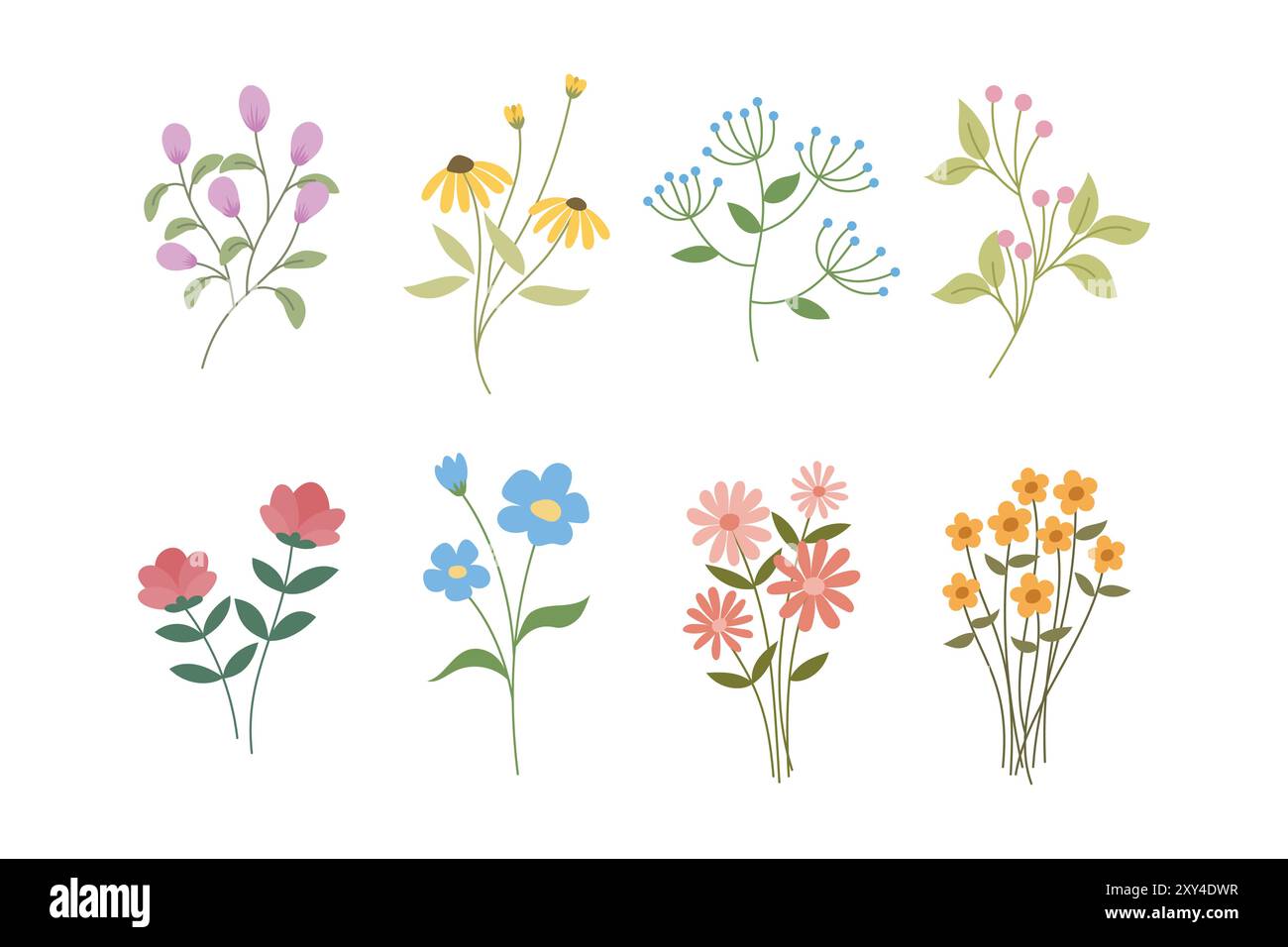 Vibrant and colorful vector flowers collection with petals and leaves ...