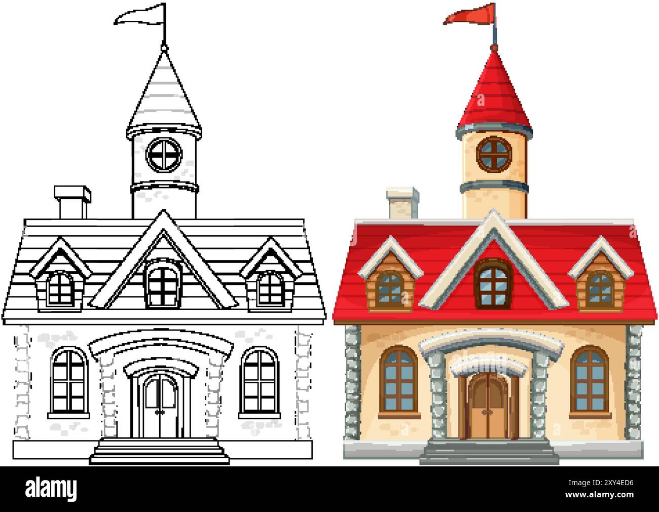 Detailed house with color and outline versions Stock Vector Image & Art ...