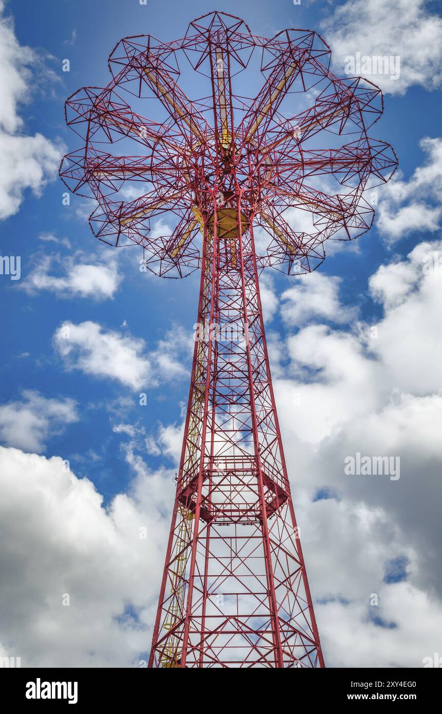 Coney Island Parachute Jump view from low angle during daylight with ...