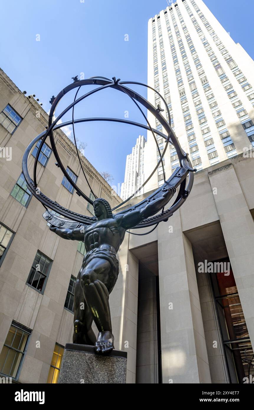 Atlas Statue Monument at Rockefeller Center, low angle view during ...