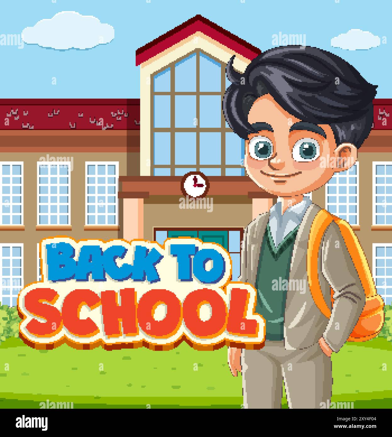 Boy standing in front of school building Stock Vector Image & Art - Alamy