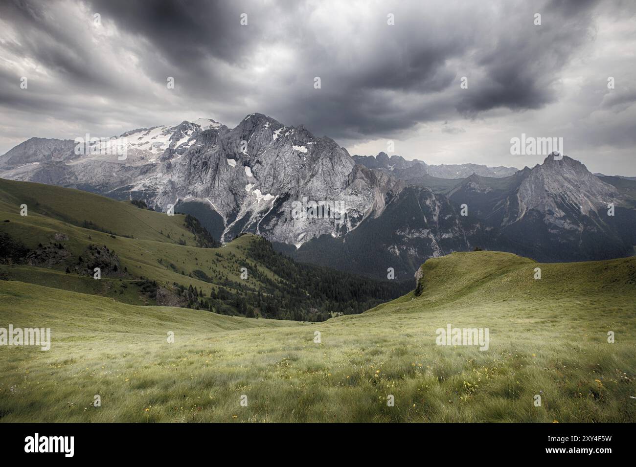 Marmolada mountains ridge, Val di Fassa, Italian Dolomites Stock Photo ...