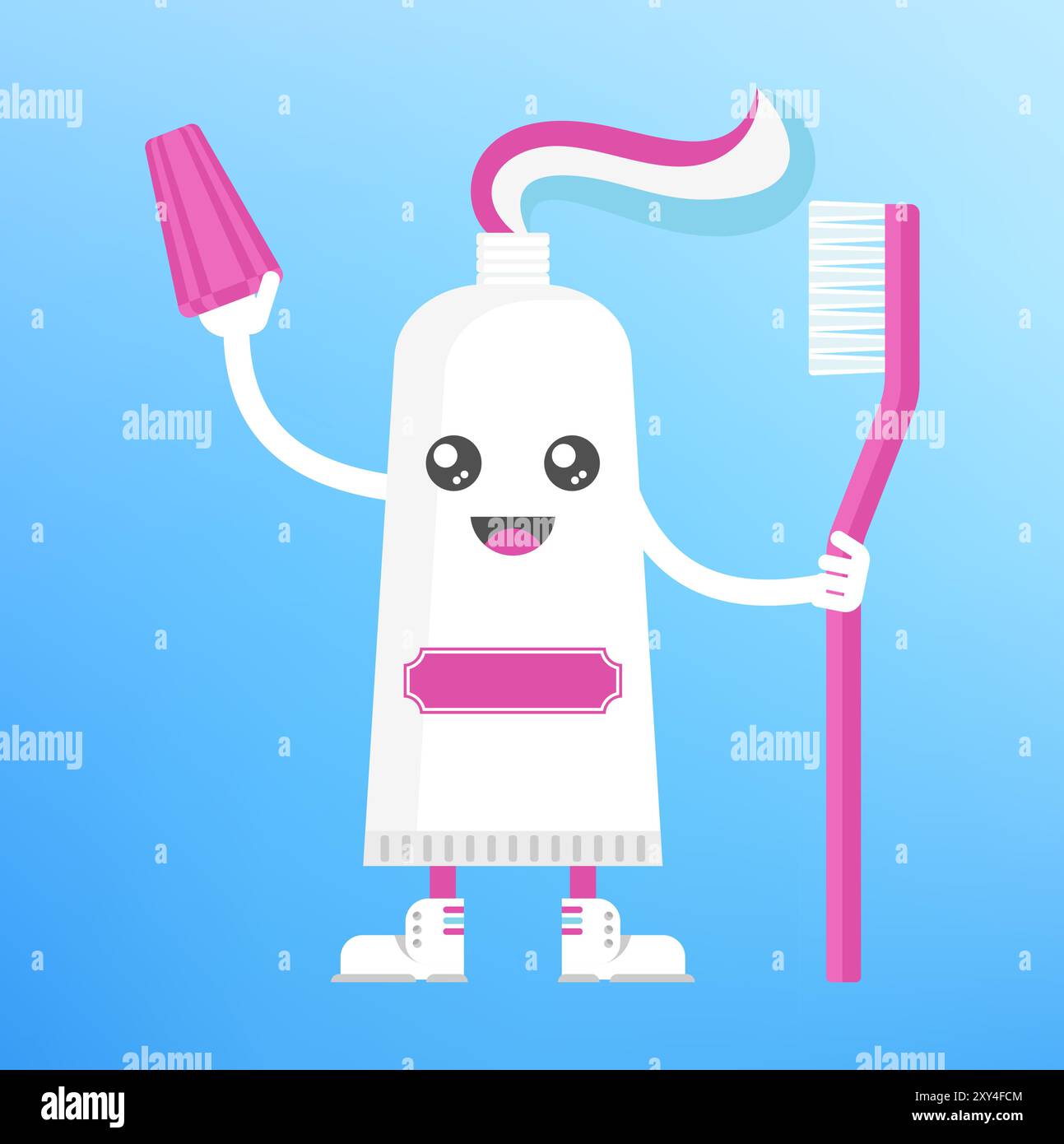Cute happy toothpaste holding toothbrush. Dental health Stock Vector ...