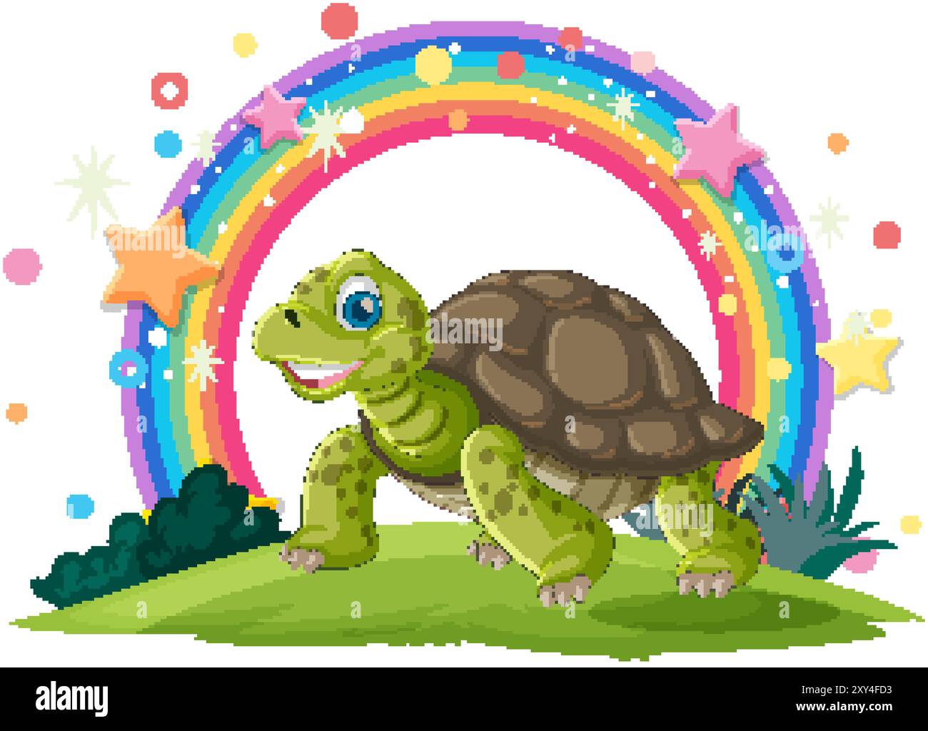 Smiling turtle with rainbow and stars background Stock Vector Image ...